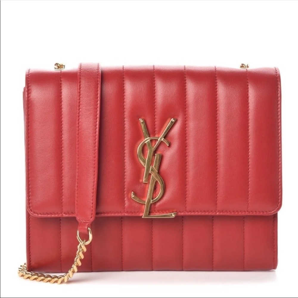 Ysl Chain Wallet Vicky Matelasse Monogram Rouge Eros … - Gem